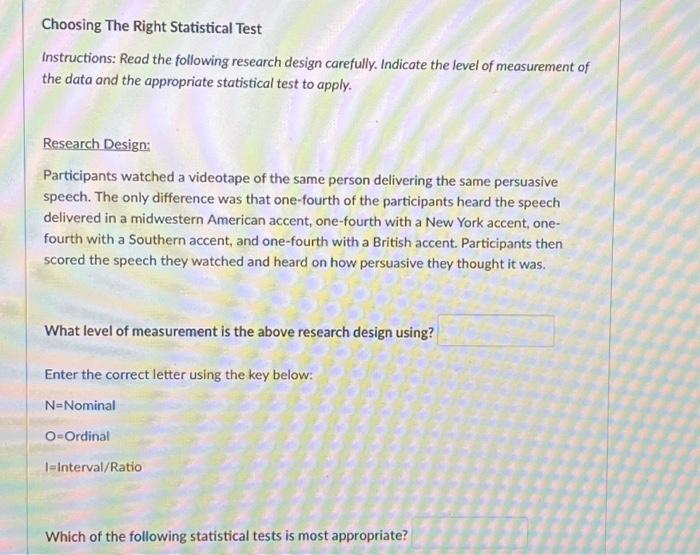 Solved Choosing The Right Statistical Test Instructions: | Chegg.com
