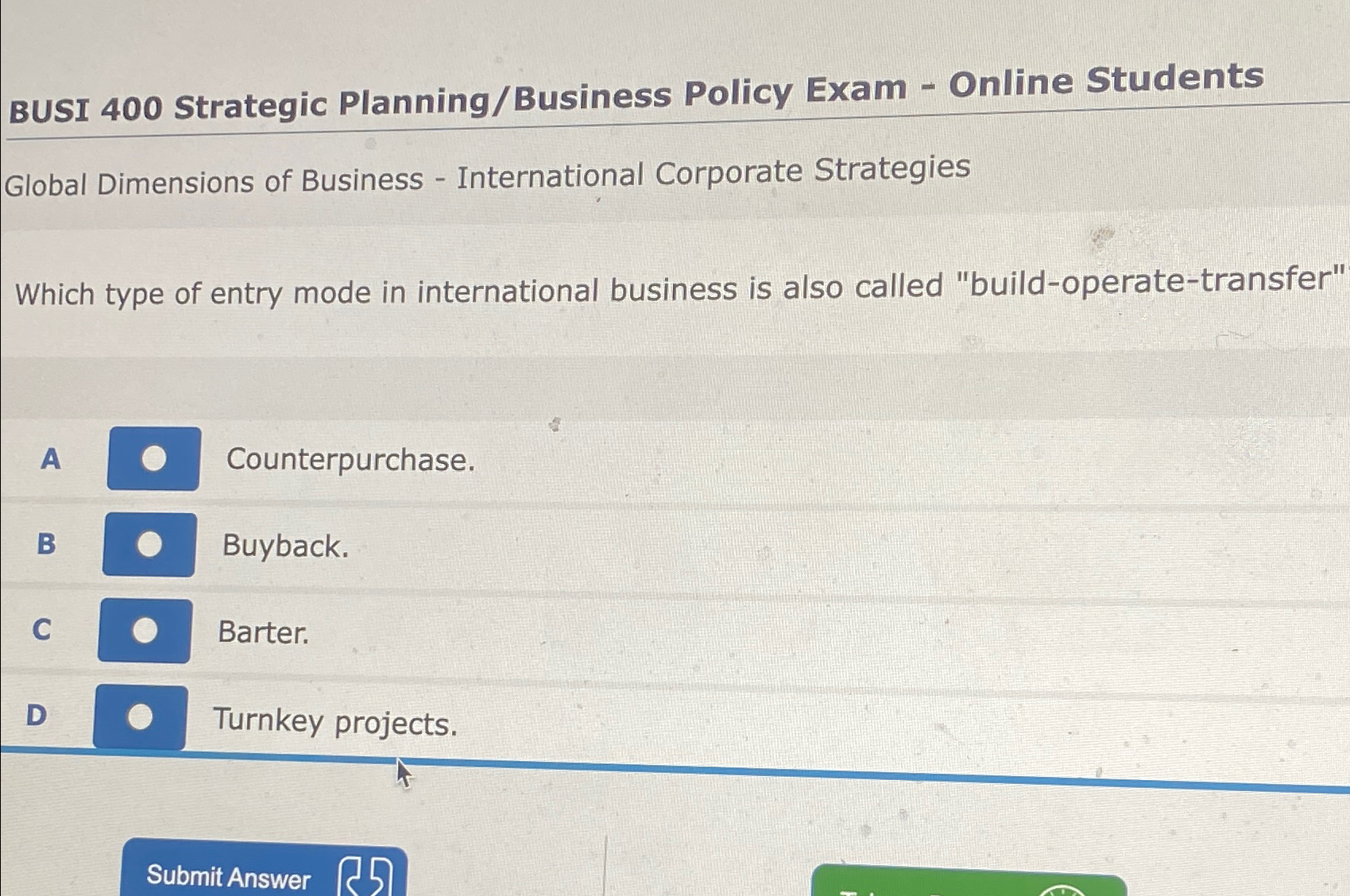 Solved BUSI 400 ﻿Strategic Planning/Business Policy Exam - | Chegg.com