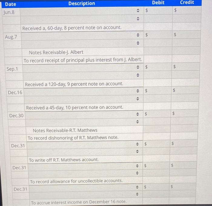 Solved Journal Entries for Accounts and Notes Receivable | Chegg.com