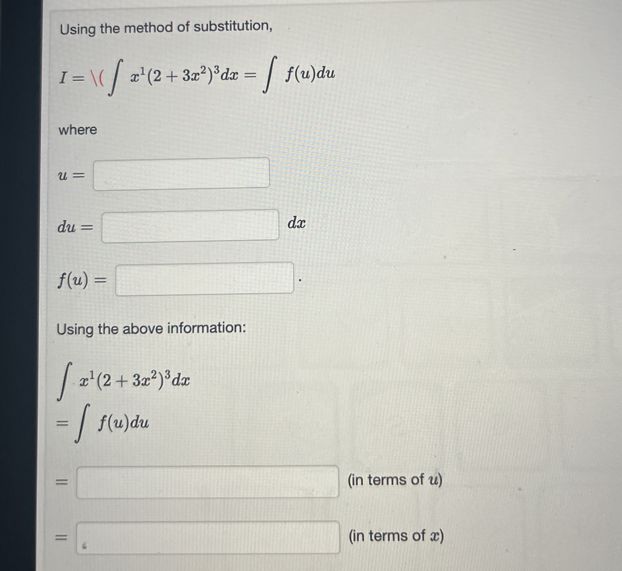 Solved Using the method of substitution,whereUsing the above | Chegg.com
