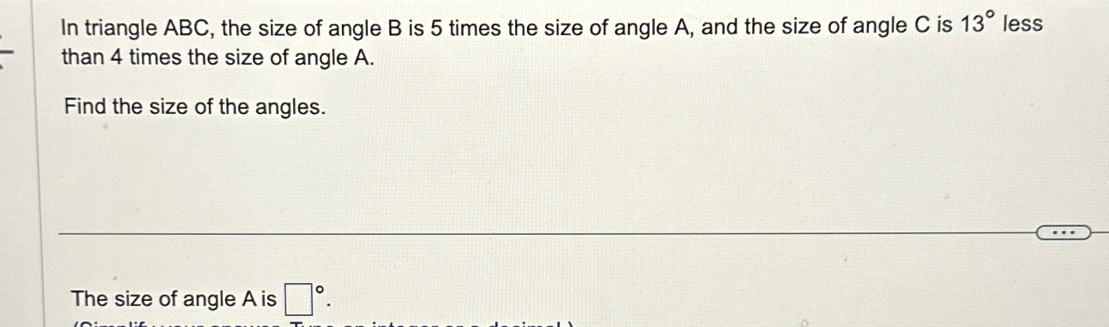 Solved In triangle ABC, the size of angle B ﻿is 5 ﻿times the | Chegg.com