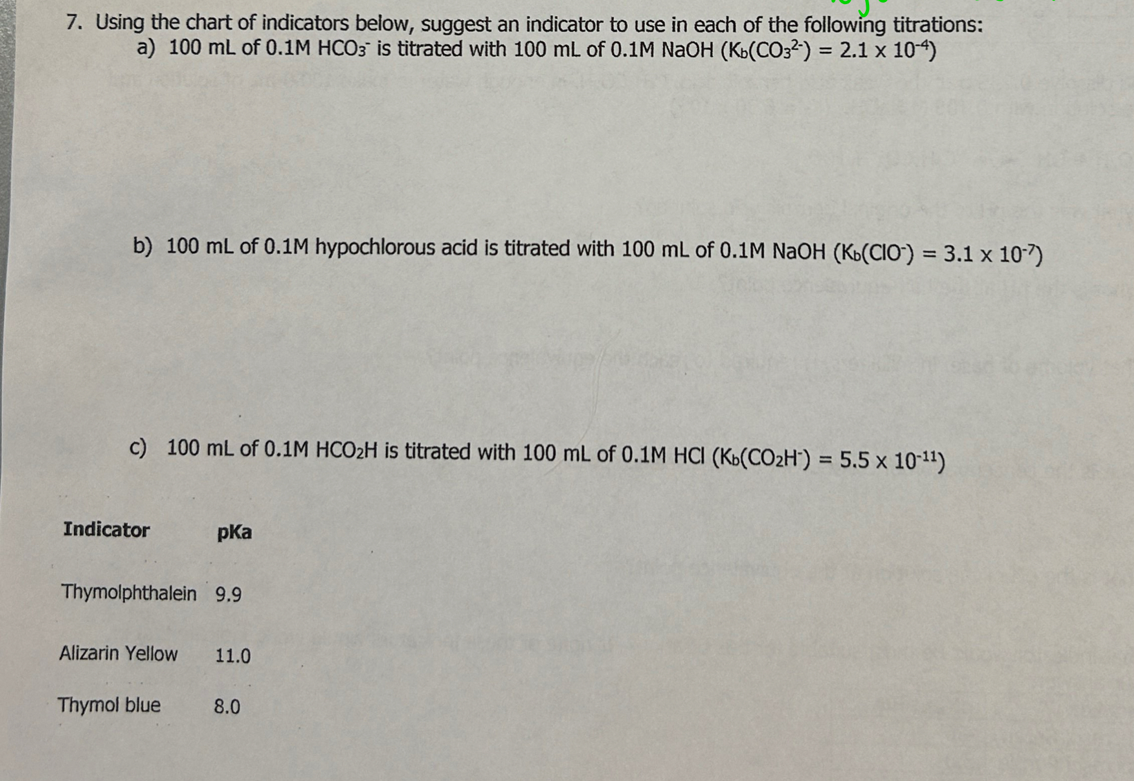 Solved Using the chart of indicators below, suggest an | Chegg.com