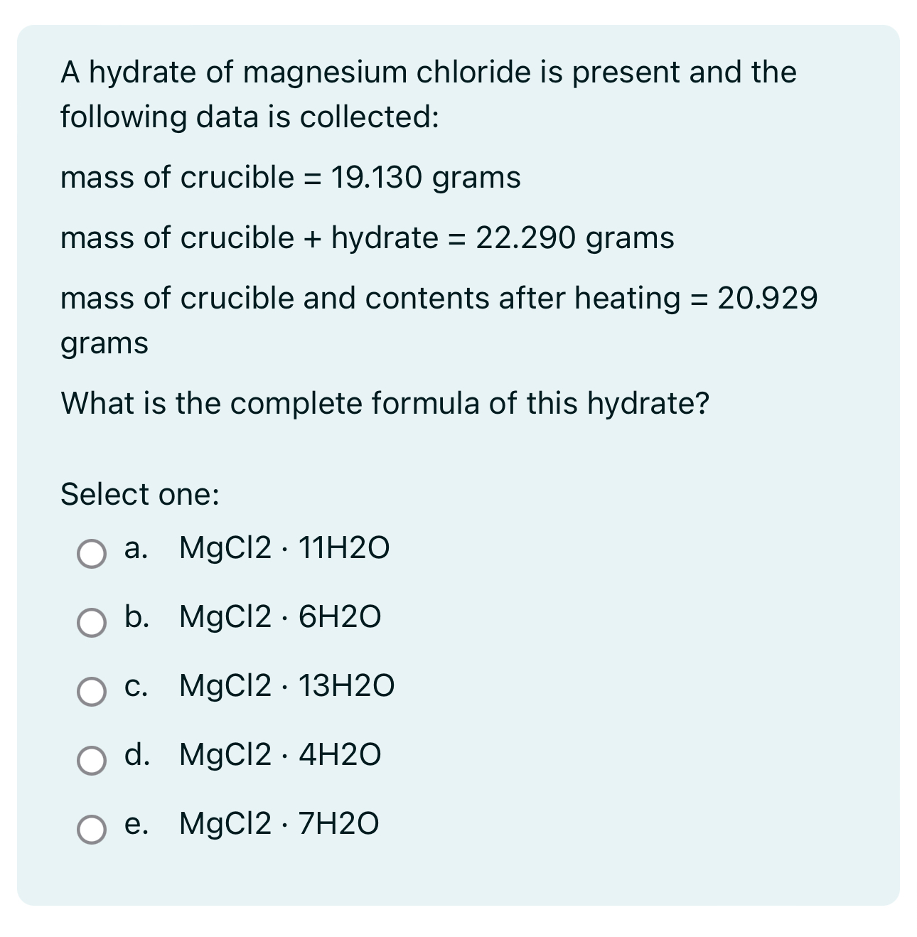 Solved A hydrate of magnesium chloride is present and | Chegg.com