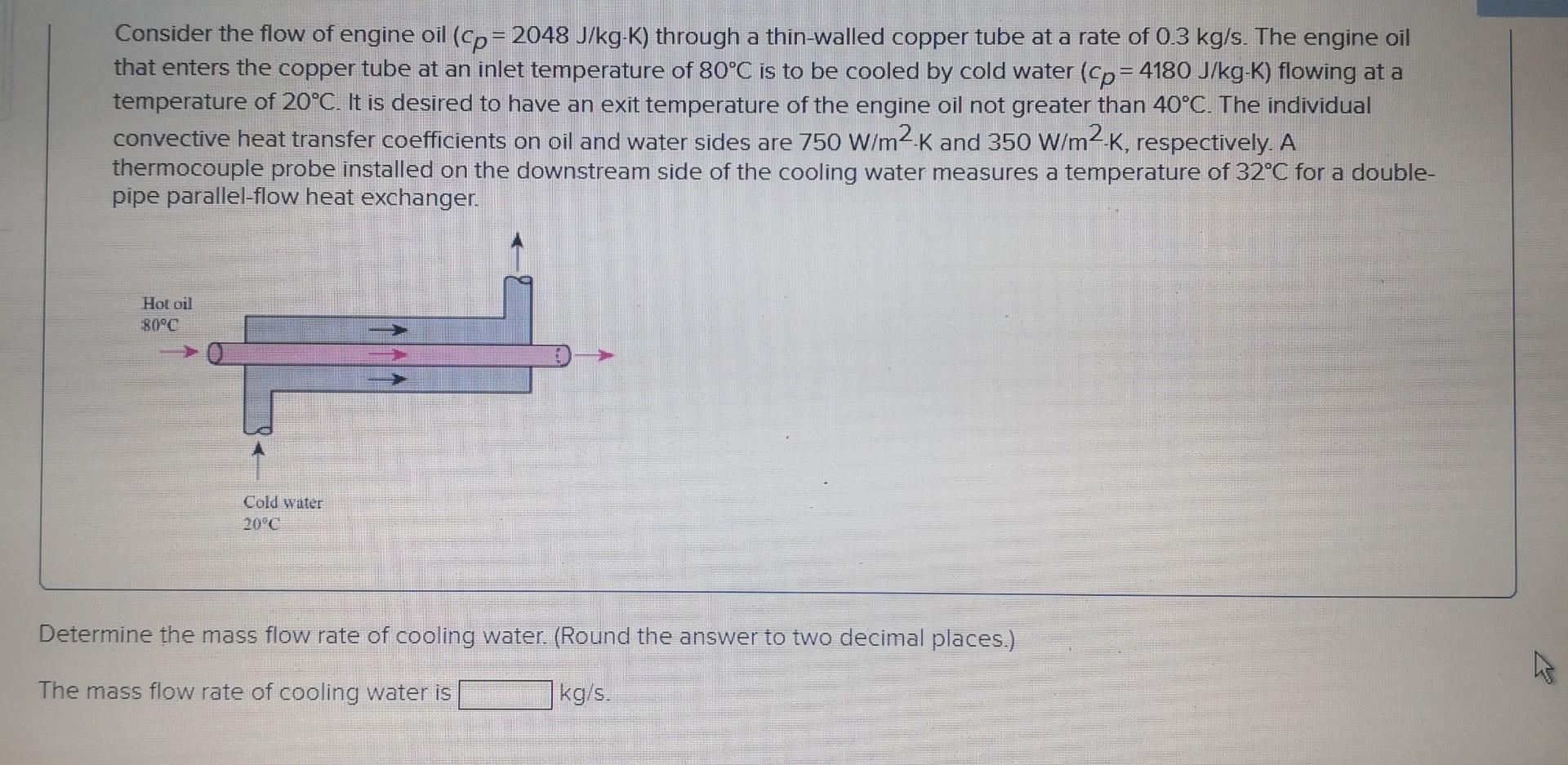 Solved Consider the flow of engine oil (cp=2048 J/kg−K) | Chegg.com