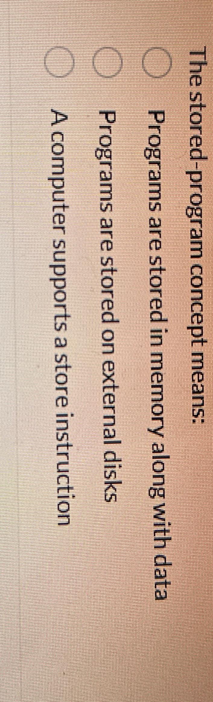 Solved The stored-program concept means:Programs are stored | Chegg.com