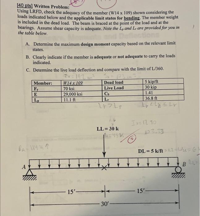 Solved [40 pts] Written Problem: Using LRFD, check the | Chegg.com