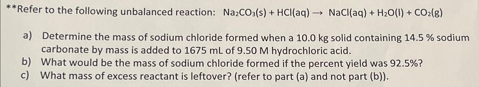 Solved ?**** ﻿Refer to the following unbalanced reaction: | Chegg.com