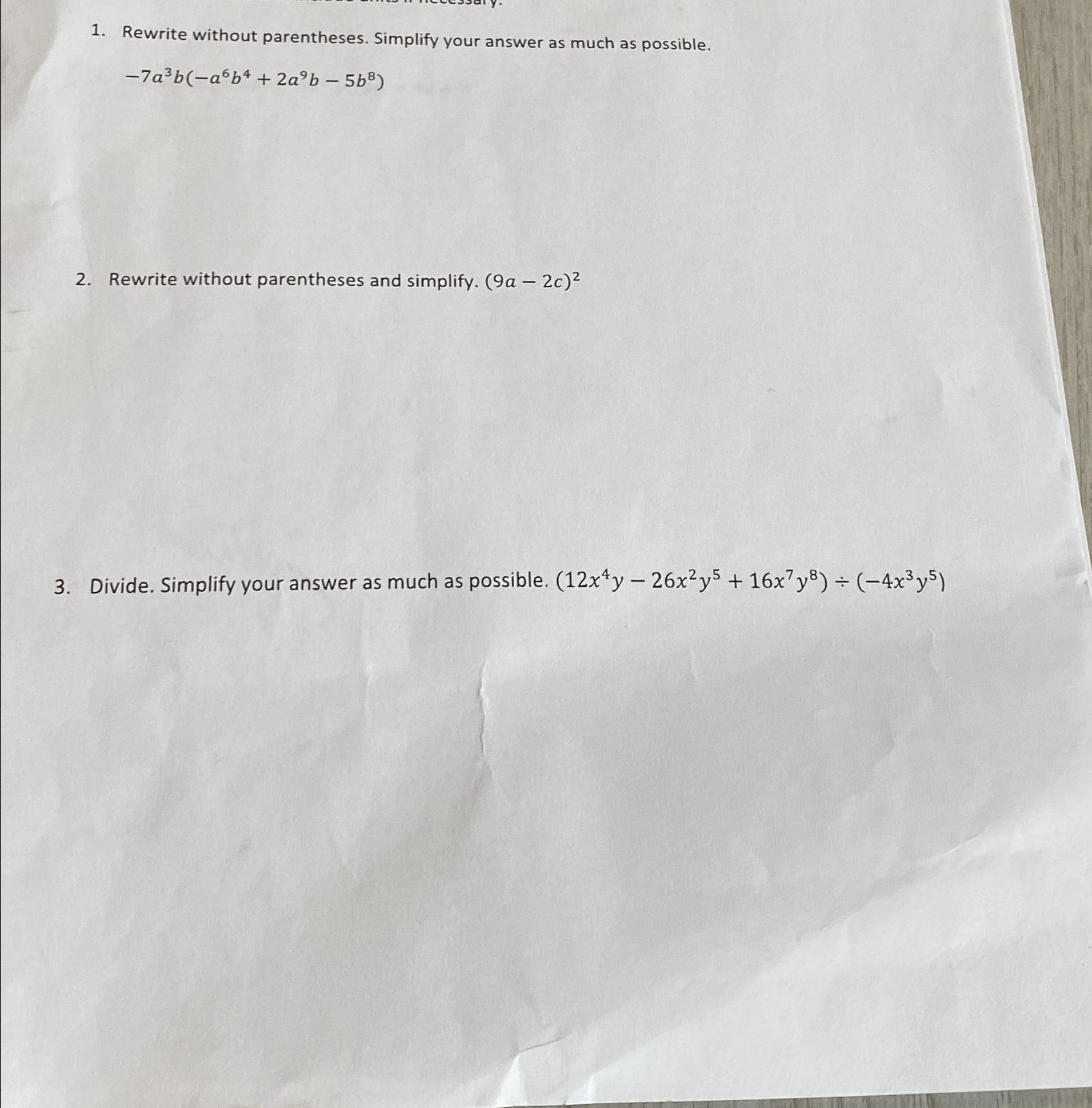 Solved Rewrite without parentheses. Simplify your answer as | Chegg.com