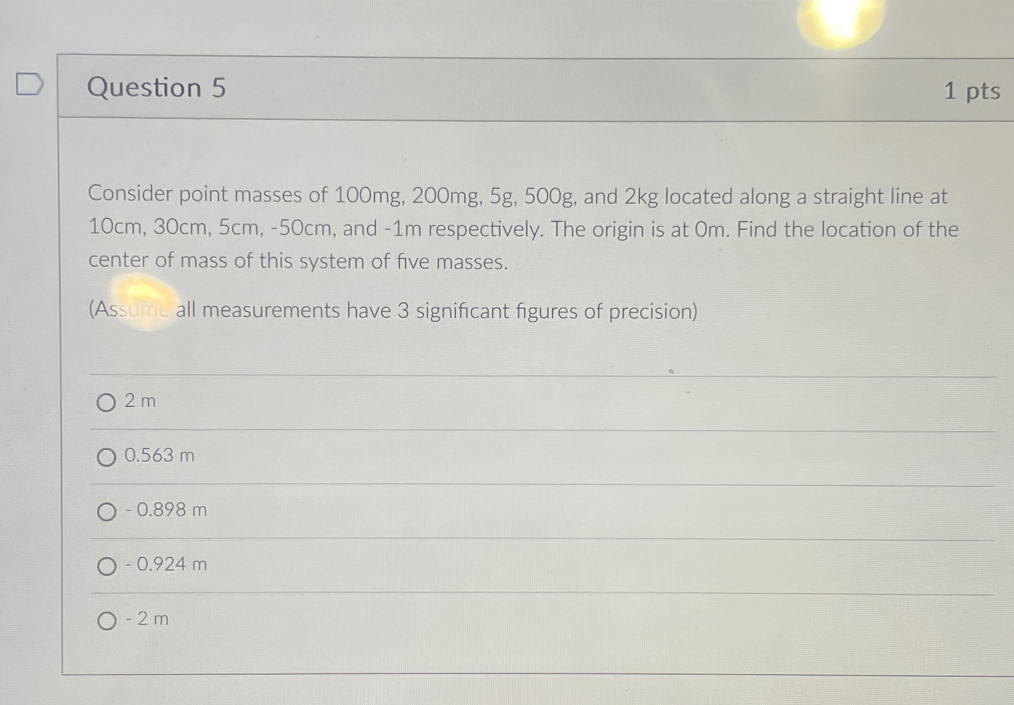 Solved Question 51ptsConsider point masses of | Chegg.com