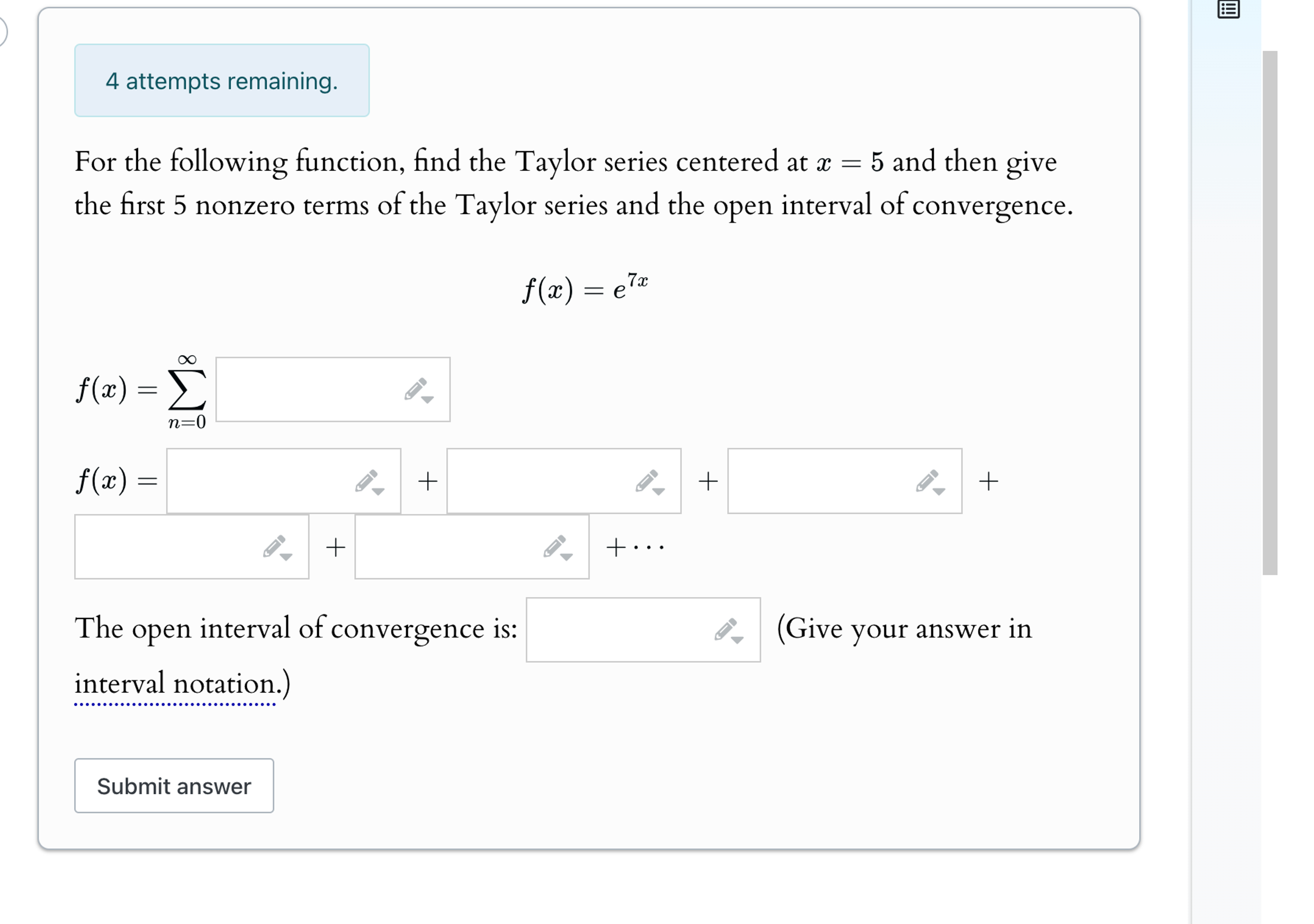Solved For the following function, find the Taylor series | Chegg.com