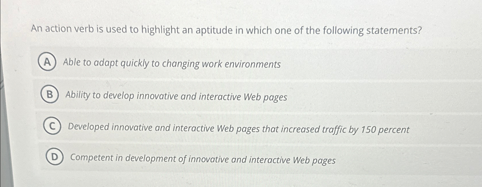 Solved An action verb is used to highlight an aptitude in | Chegg.com