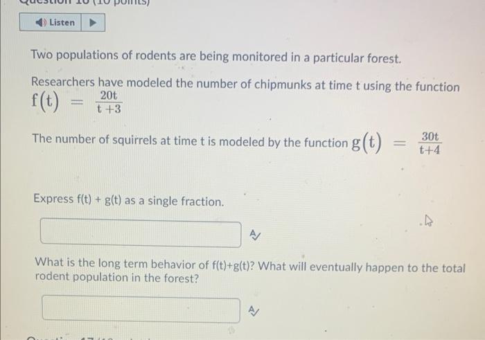 Solved Two populations of rodents are being monitored in a | Chegg.com