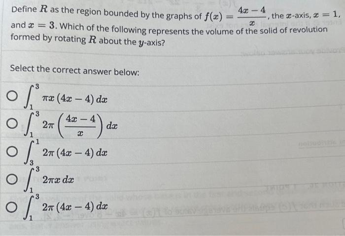 Solved Define R as the region bounded by the graphs of f(x): | Chegg.com