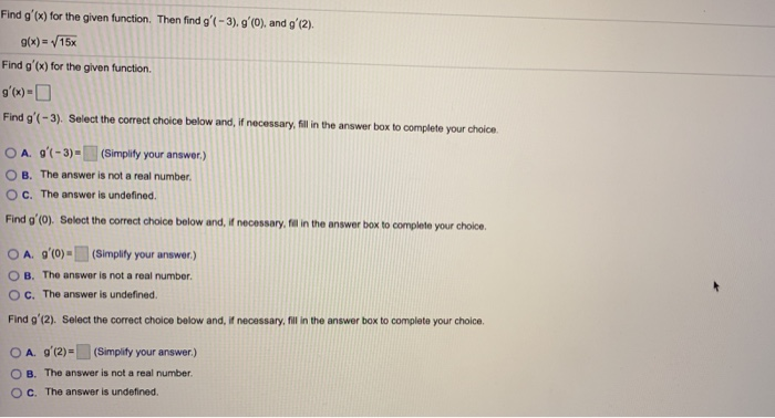 Solved Find g'(x) for the given function. Then find g'(-3). | Chegg.com
