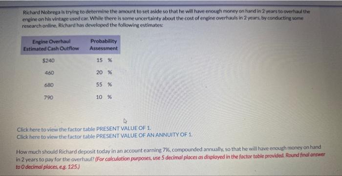 Solved Richard Nobrega is trying to determine the amount to | Chegg.com