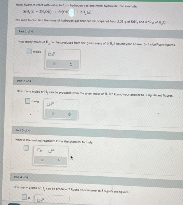 Solved SrH2(s)+2H2O(O)→Sr(OH)+2H2( g) You wish to calculate | Chegg.com