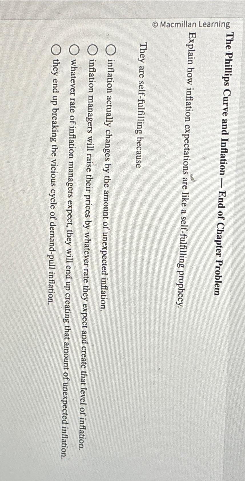 Solved The Phillips Curve and Inflation - ﻿End of Chapter | Chegg.com