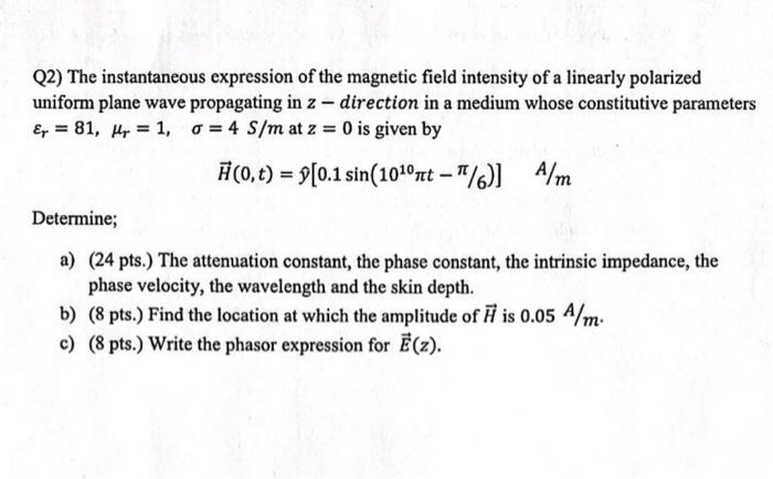Solved Q2) The instantaneous expression of the magnetic | Chegg.com