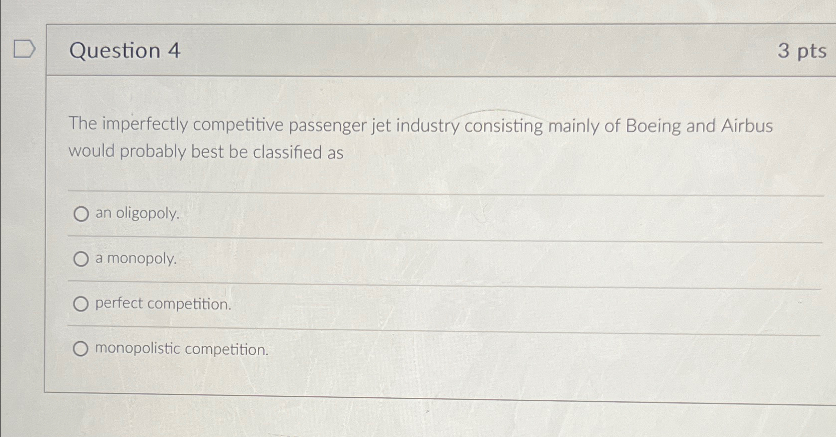 Solved Question 43 ﻿ptsThe imperfectly competitive passenger | Chegg.com