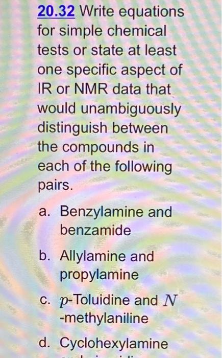 Solved 20.32 Write equations for simple chemical tests or | Chegg.com