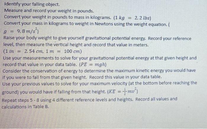 Solved Identify your falling object. Measure and record your | Chegg.com