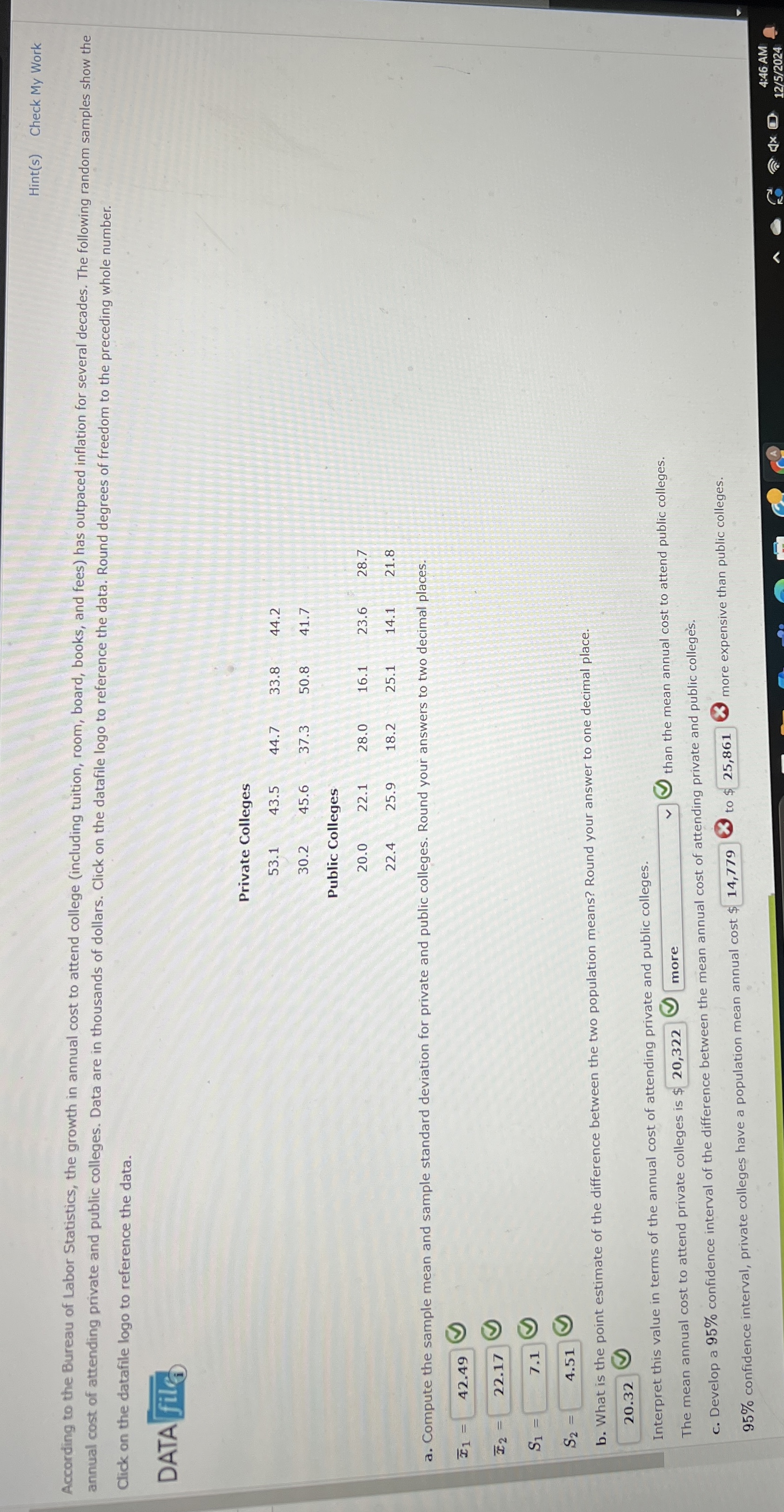 Solved a. ﻿Compute the sample mean and sample standard | Chegg.com
