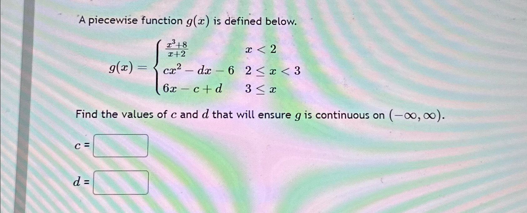 Solved A piecewise function g(x) ﻿is defined | Chegg.com