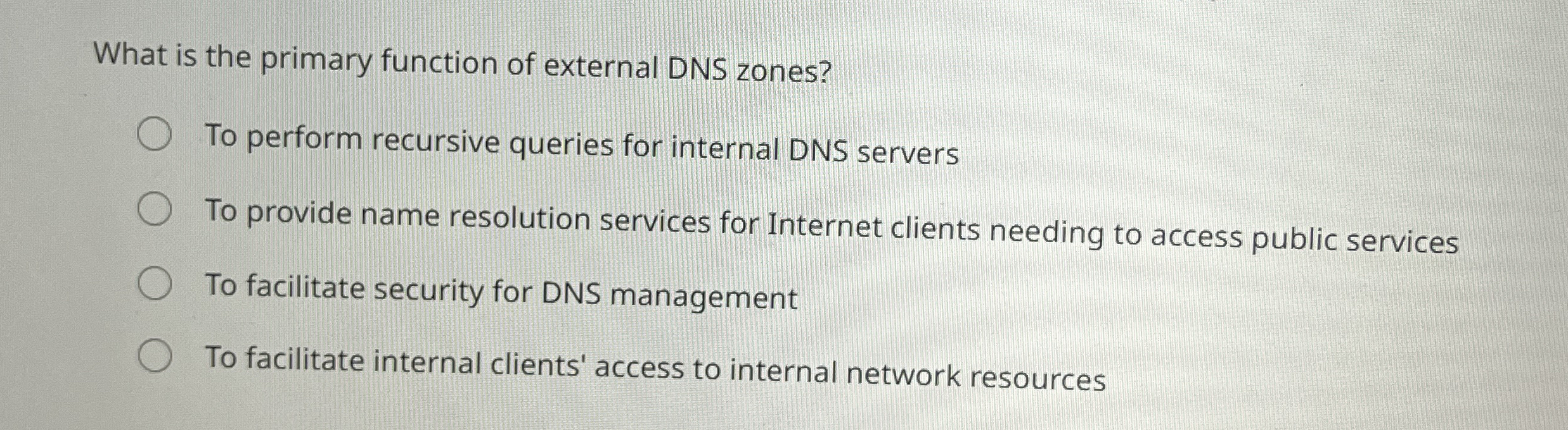 Solved What is the primary function of external DNS zones?To | Chegg.com