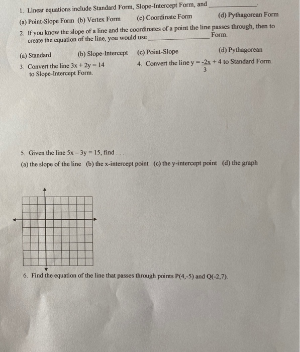 Solved 1. Linear equations include Standard Form, | Chegg.com
