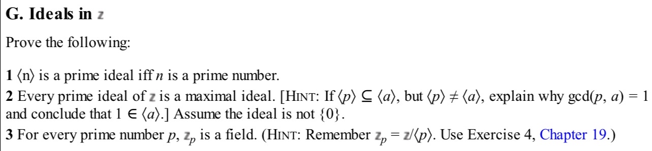 Solved G. ﻿Ideals in zProve the following:1(:n:) ﻿is a prime | Chegg.com