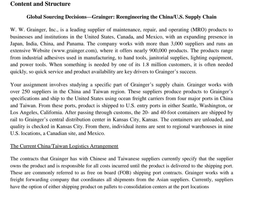 Solved Global Sourcing Decisions-Grainger: Reengineering the | Chegg.com