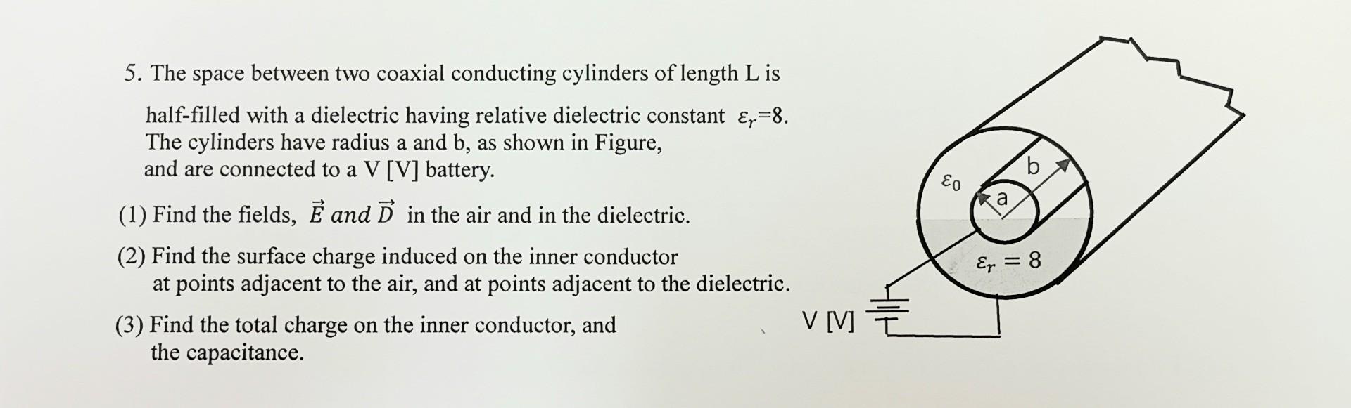 Solved 5. The space between two coaxial conducting cylinders | Chegg.com