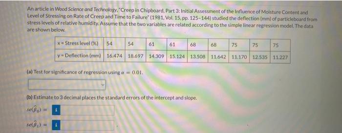 Solved An article in Wood Science and Technology, "Creep in | Chegg.com