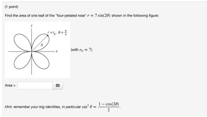 Solved Find the area of one leaf of the "four-petaled rose" | Chegg.com
