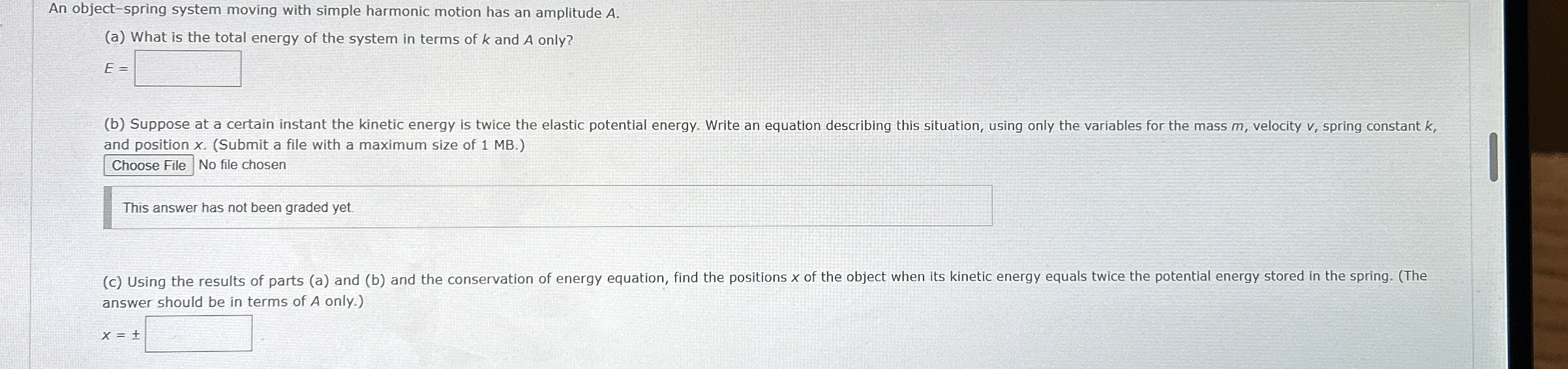 Solved An object-spring system moving with simple harmonic | Chegg.com