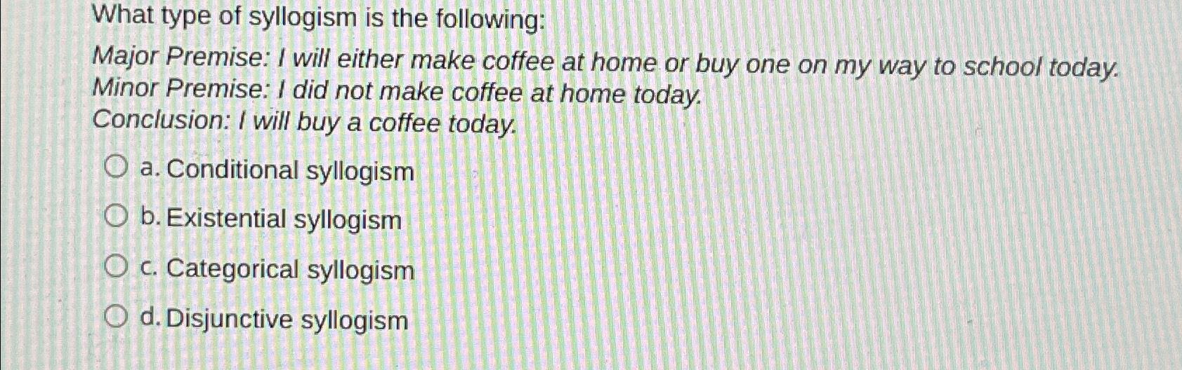 Solved What type of syllogism is the following:Major | Chegg.com