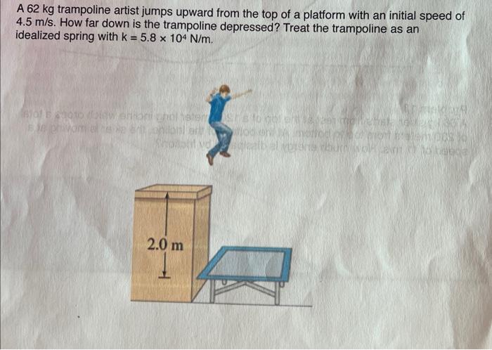 Solved A 62 kg trampoline artist jumps upward from the top | Chegg.com