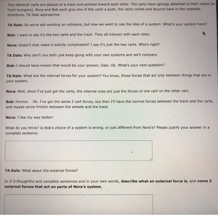 Solved Two identical carts are placed on a track and pointed | Chegg.com
