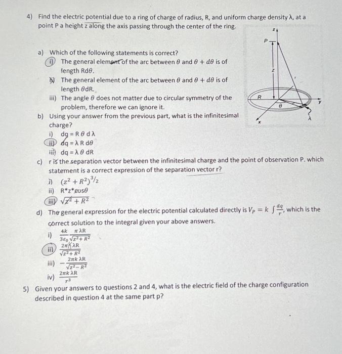 Solved 4) Find the electric potential due to a ring of | Chegg.com