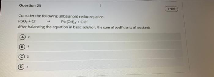 Solved 1 Point Question 23 Consider the following unbalanced | Chegg.com
