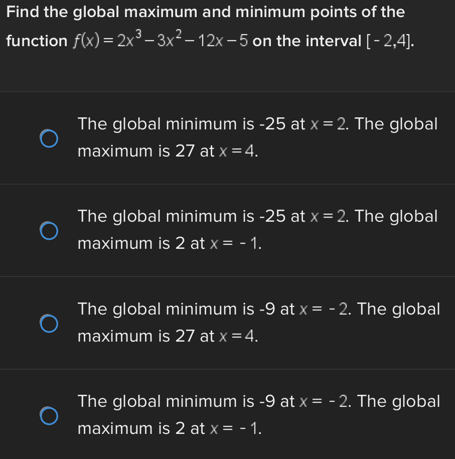 Solved Find the global maximum and minimum points of the | Chegg.com