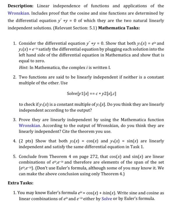 Description: Linear independence of functions and | Chegg.com