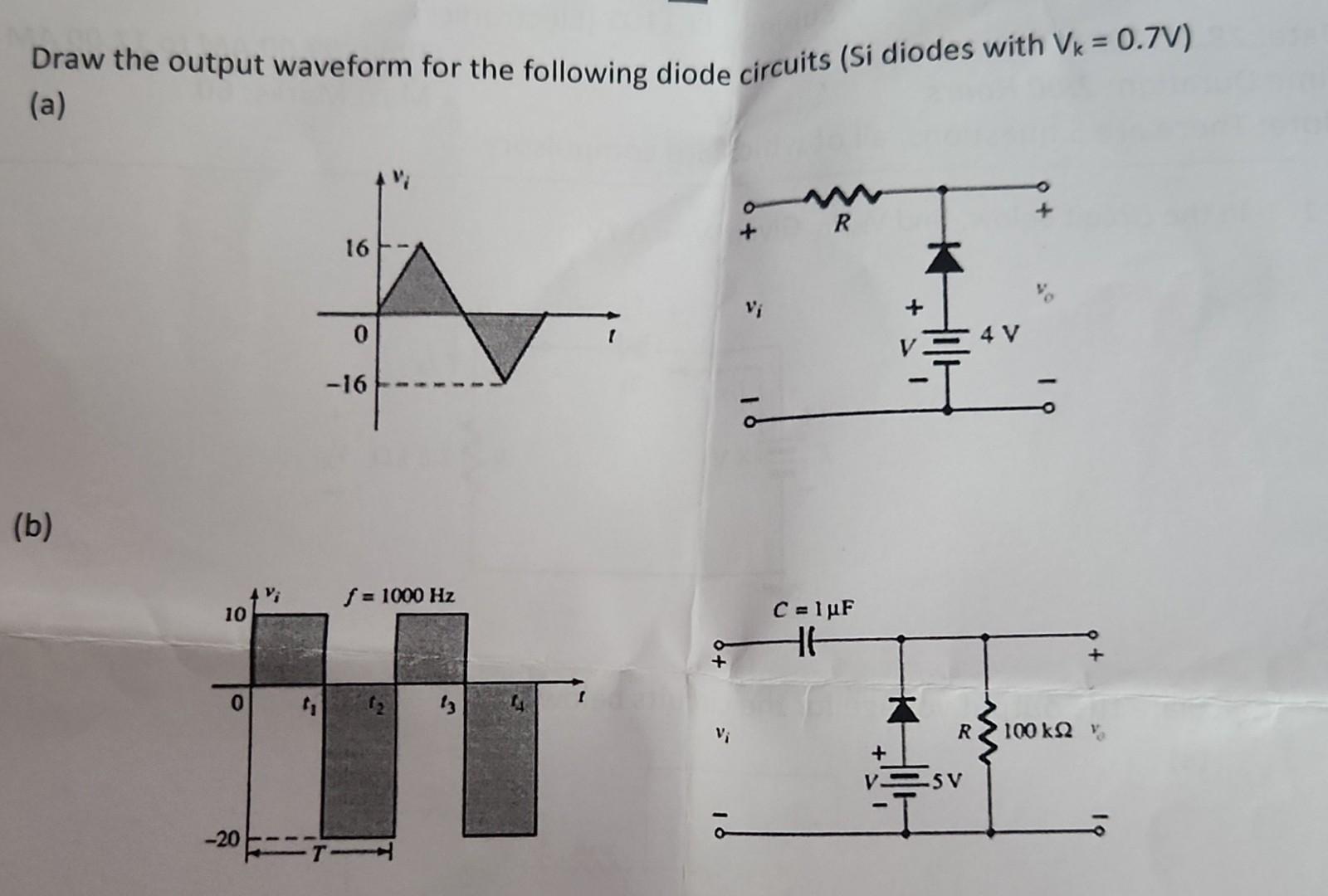 Solved Draw the output waveform for the following diode | Chegg.com