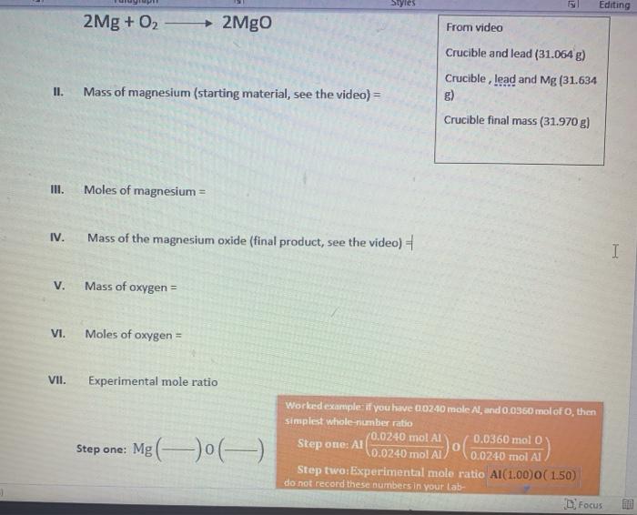 Solved Styles Editing 2Mg + O2 – 2Mgo From video Crucible | Chegg.com