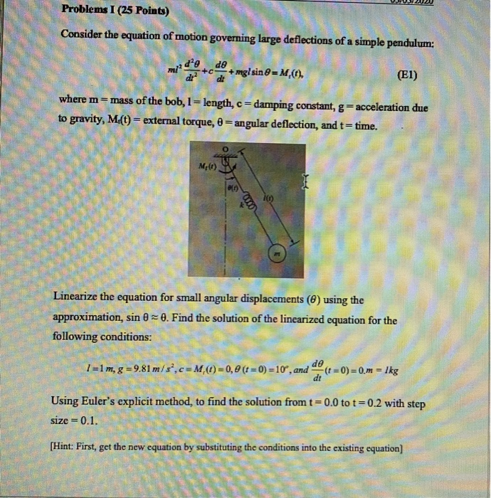 Solved 2020 Problems I (25 Points) Consider the equation of | Chegg.com
