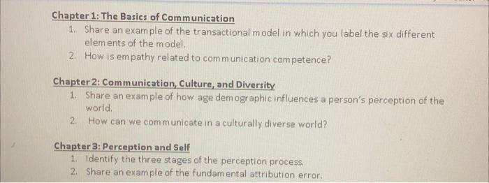 Chapter 1: The Basics of Comm unication 1. Share an | Chegg.com