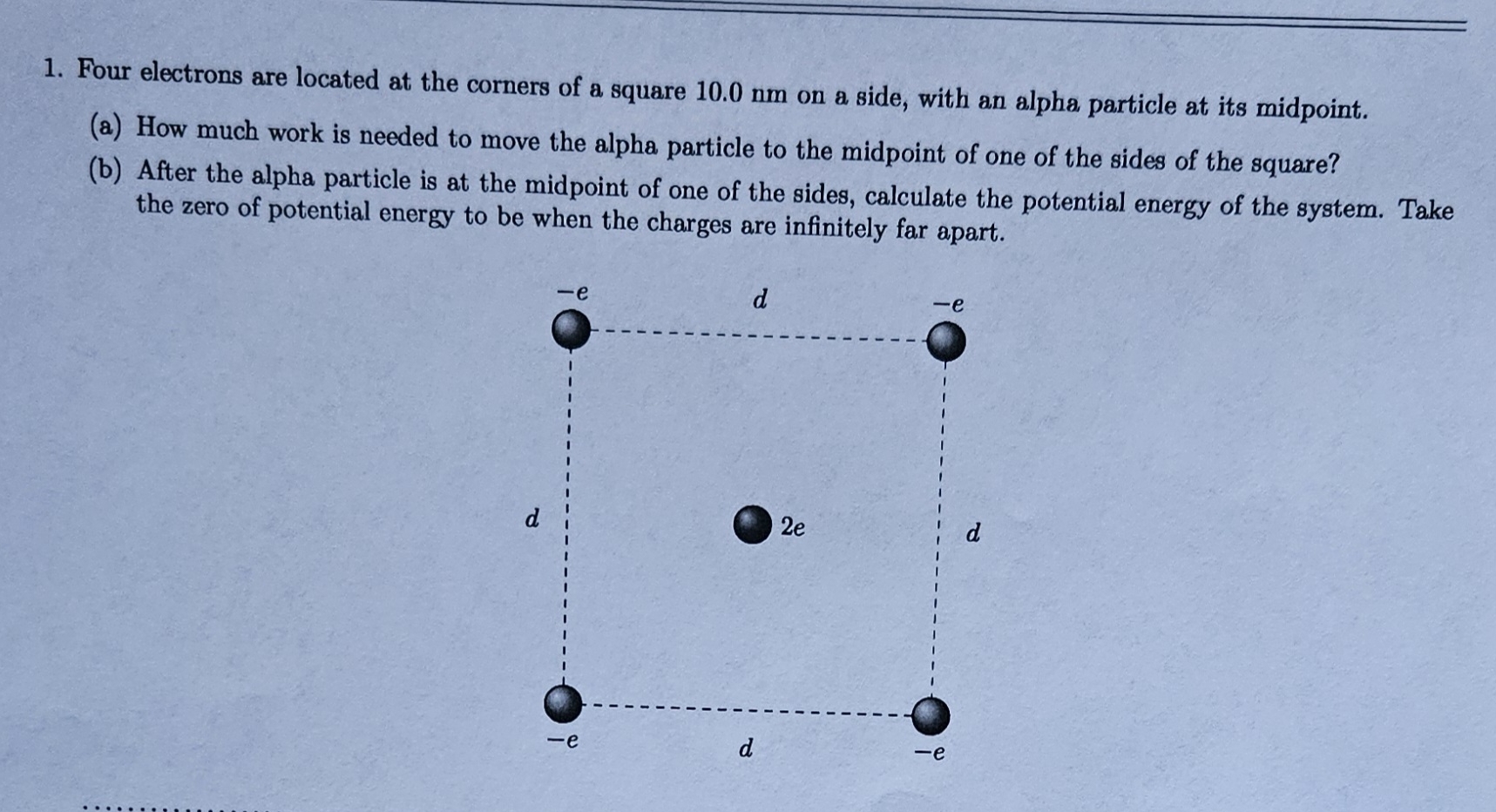 Solved Four electrons are located at the corners of a square | Chegg.com