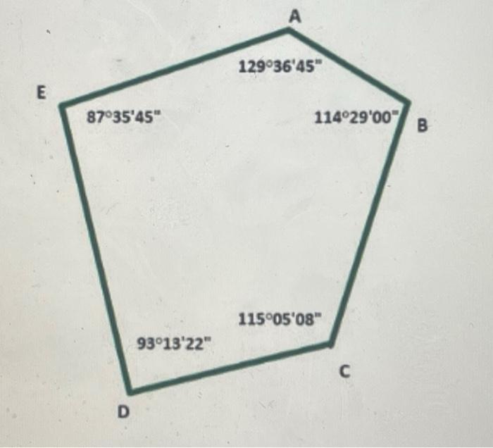 Solved For the five-sided closed traverse ABCDE with the | Chegg.com