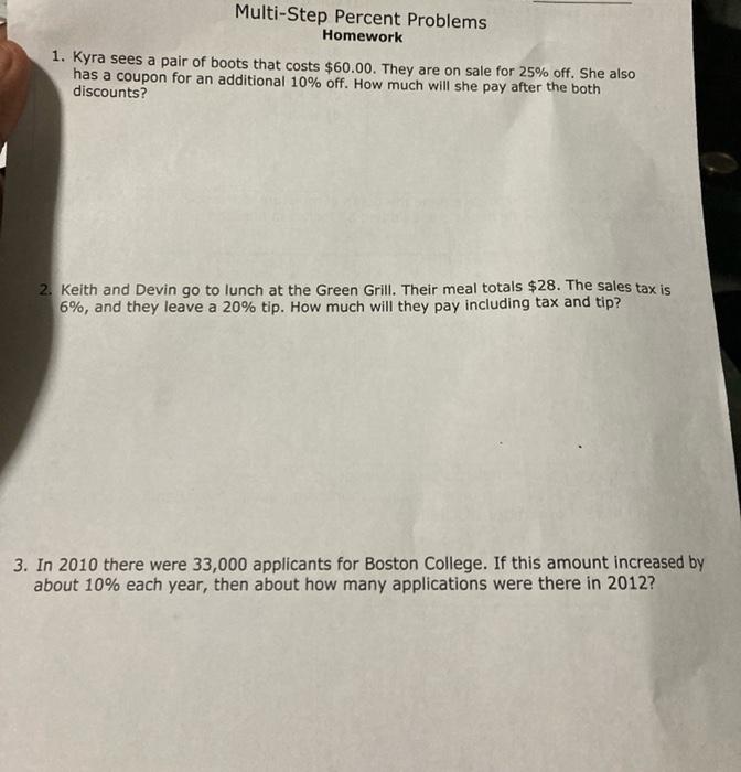 Solved Multi-Step Percent Problems Homework 1. Kyra sees a | Chegg.com