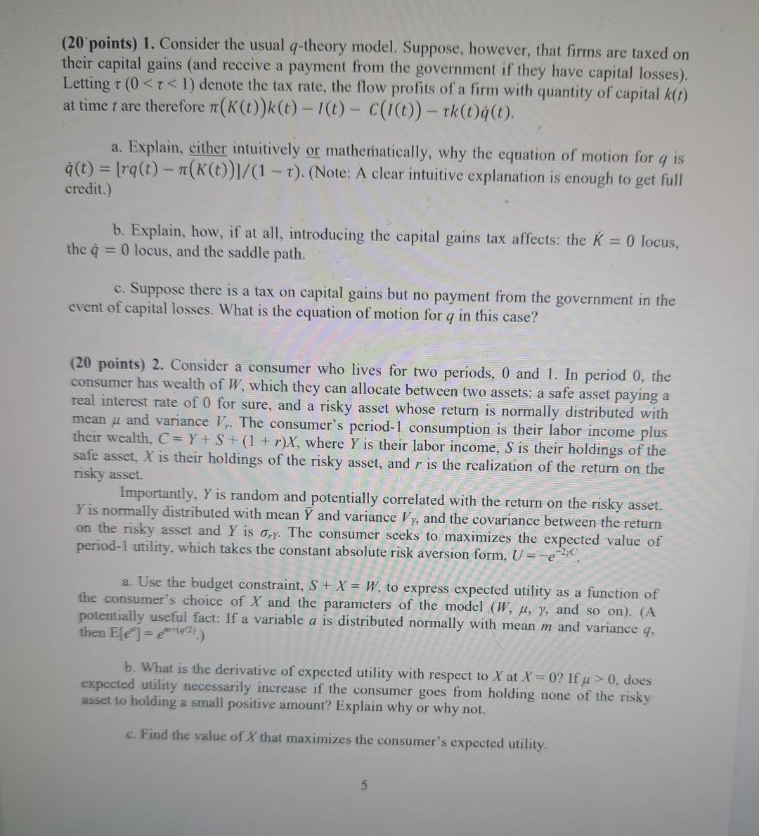 Solved (20 points) 1. Consider the usual q-theory model. | Chegg.com